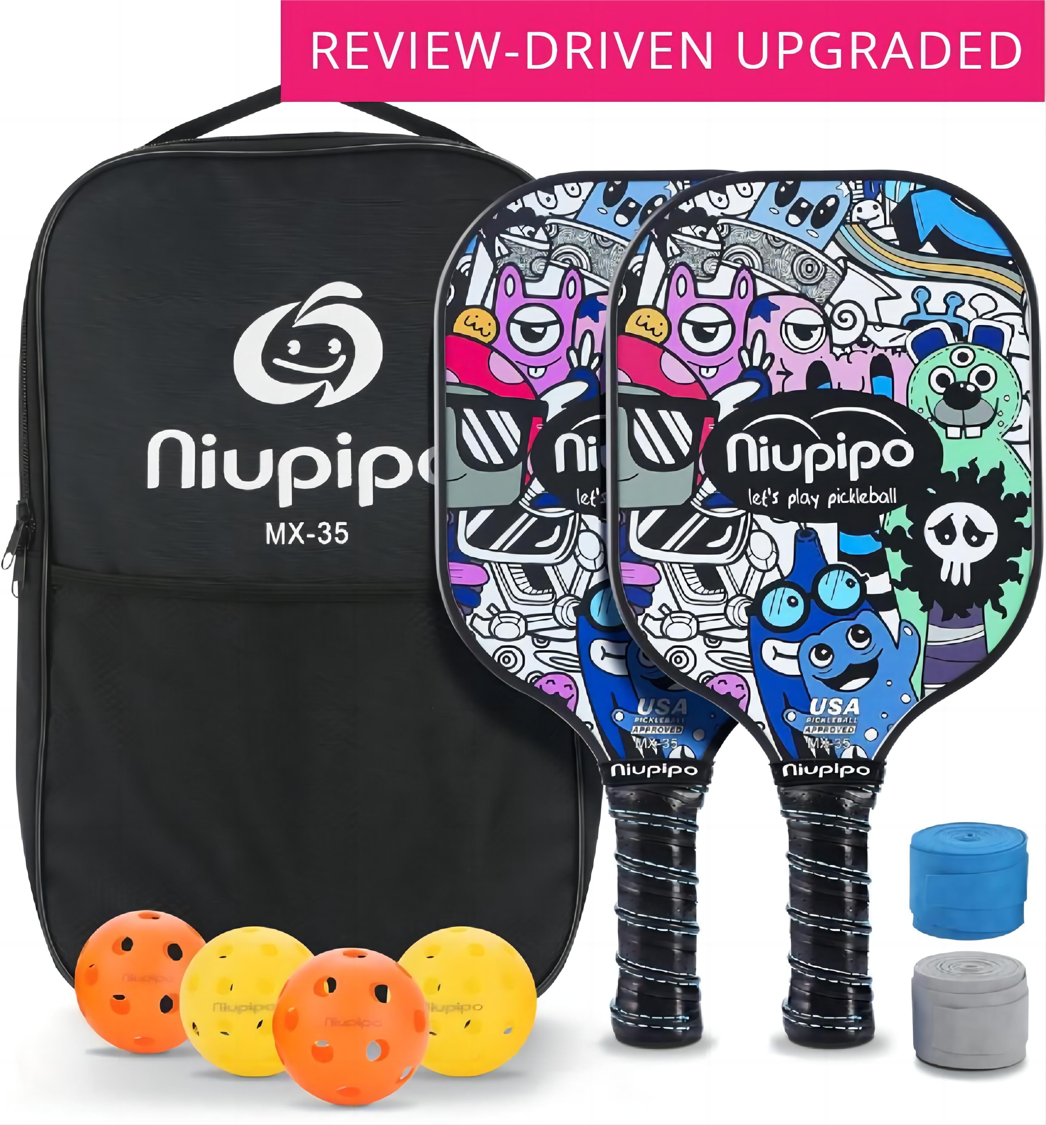 Niupipo | Fiberglass Cute Pickleball Paddles Set of 2 - MX-35